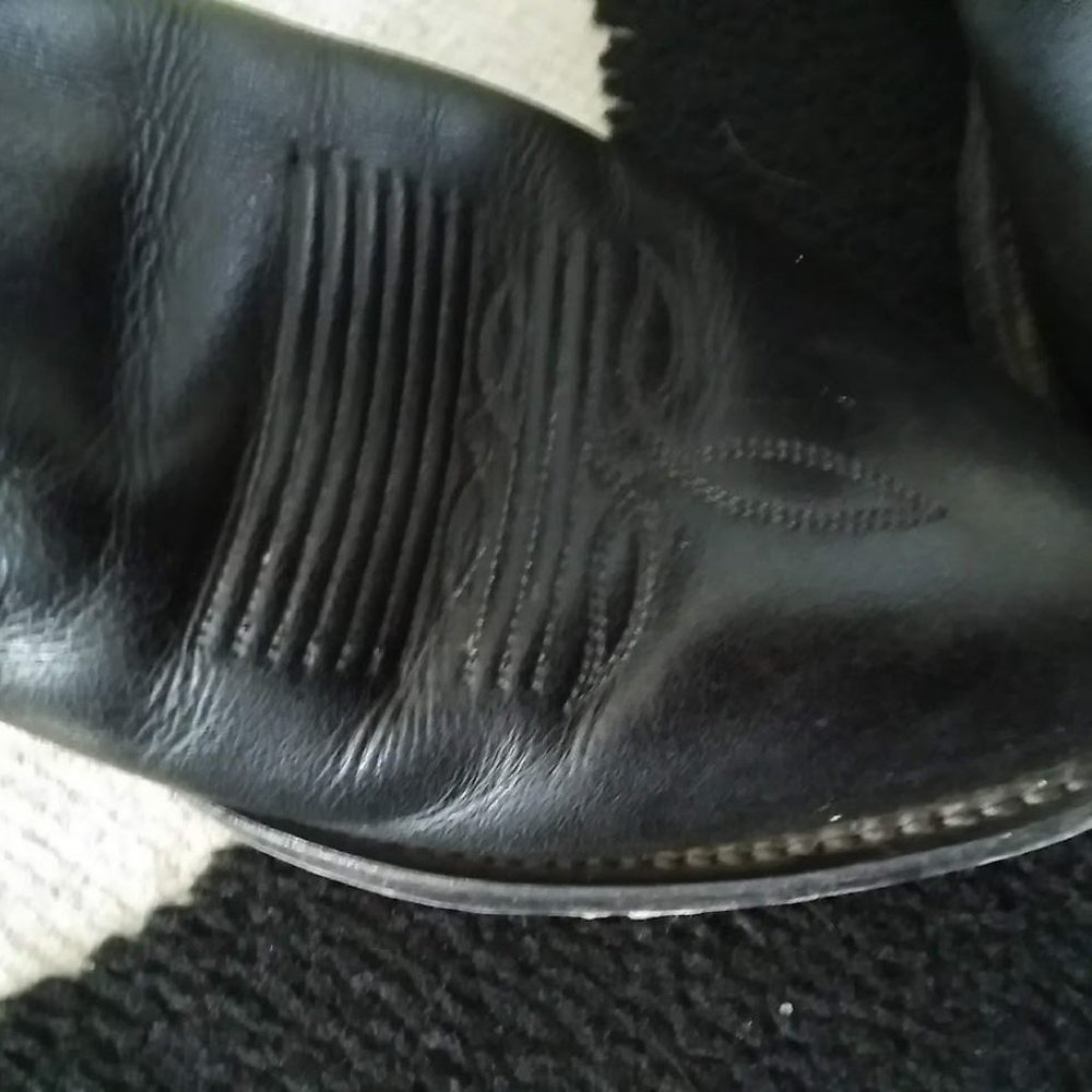 Vintage Tony Lama Leather Cowboy Boots Black 10 12 Ee - Gem